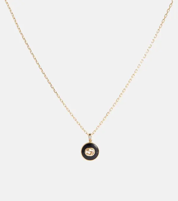 Gucci Interlocking G 18kt Gold Necklace With Onyx And Diamond - Black