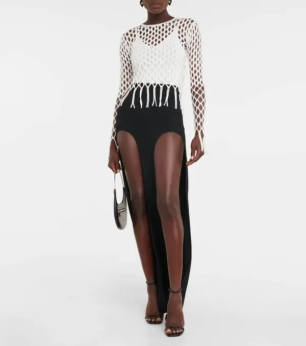 DION LEE Fringed Fishnet Top