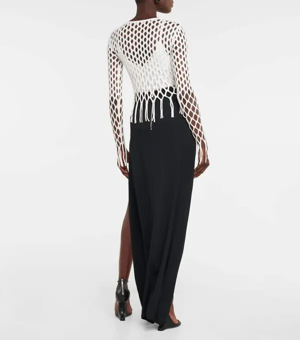 DION LEE Fringed Fishnet Top