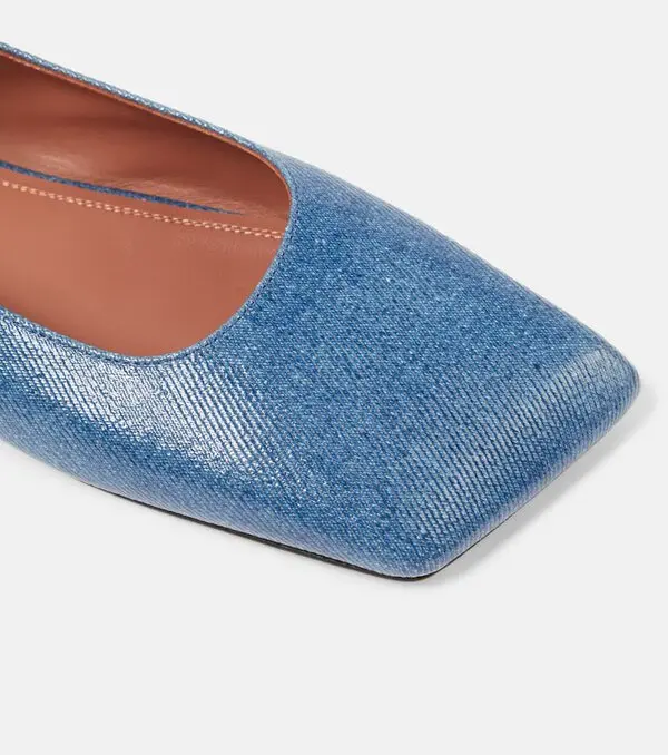 Amina Muaddi Embellished Denim Ballet Flats