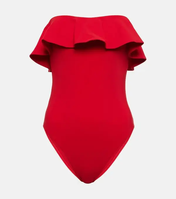 KARLA COLLETTO Ruffled Bandeau Swimsuit - Red