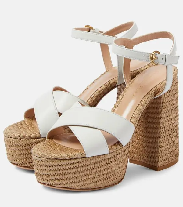 GIANVITO ROSSI Leather Platform Raffia Sandals