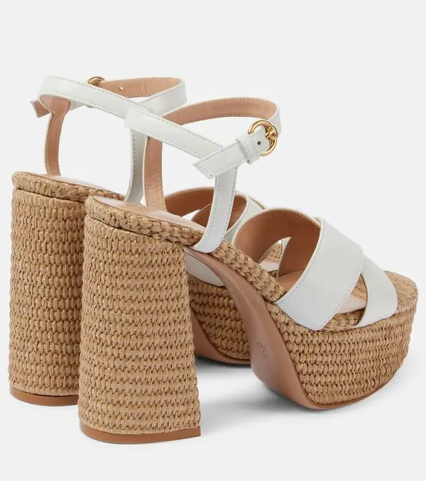 GIANVITO ROSSI Leather Platform Raffia Sandals