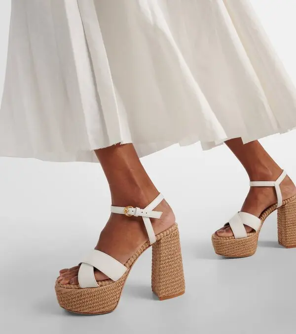 GIANVITO ROSSI Leather Platform Raffia Sandals