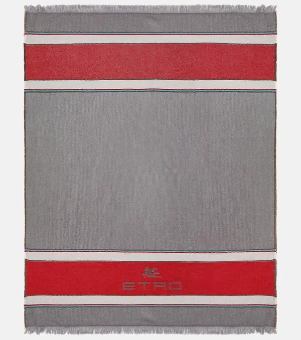 Etro Embroidered Wool And Cashmere Throw - Grey