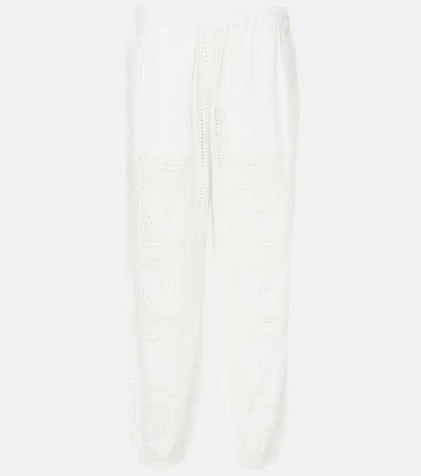 Tory Burch Broderie Anglaise Cotton Cropped Pants
