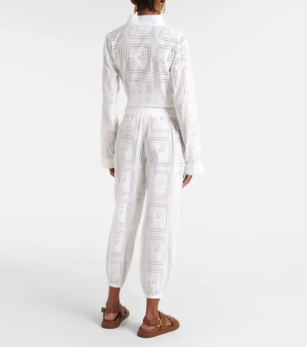 Tory Burch Broderie Anglaise Cotton Cropped Pants