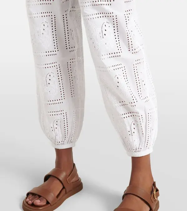 Tory Burch Broderie Anglaise Cotton Cropped Pants