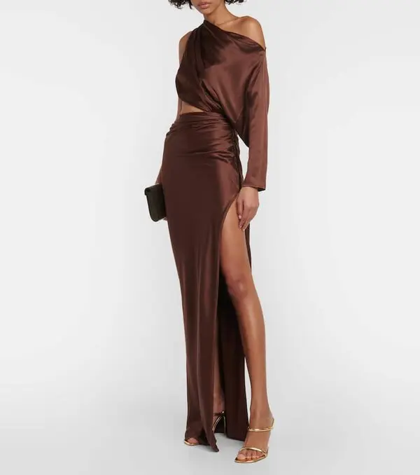 THE SEI Draped One-shoulder Gown - Brown