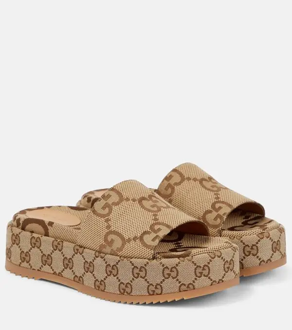 Gucci Gg Maxi Canvas Platform Slides