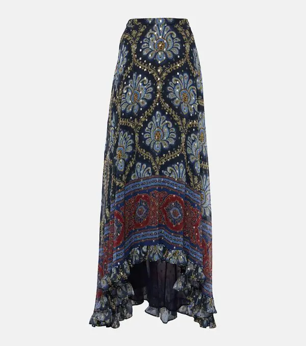 Etro Paisley Silk Jacquard Maxi Skirt - Blue