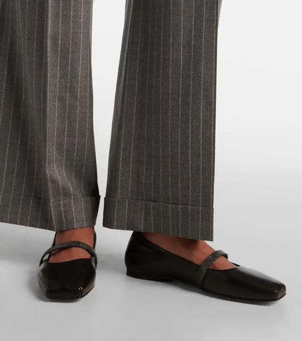 Brunello Cucinelli Monili Leather Mary Jane Flats
