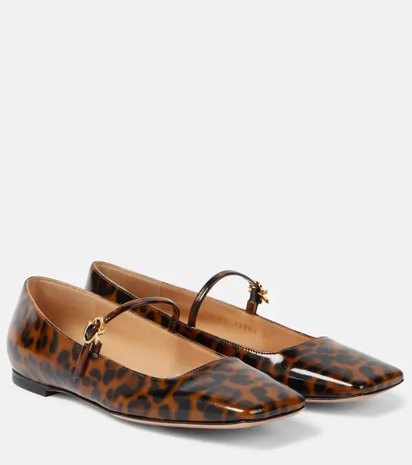 GIANVITO ROSSI Christina Leopard Print Mary Jane Flats - Brown