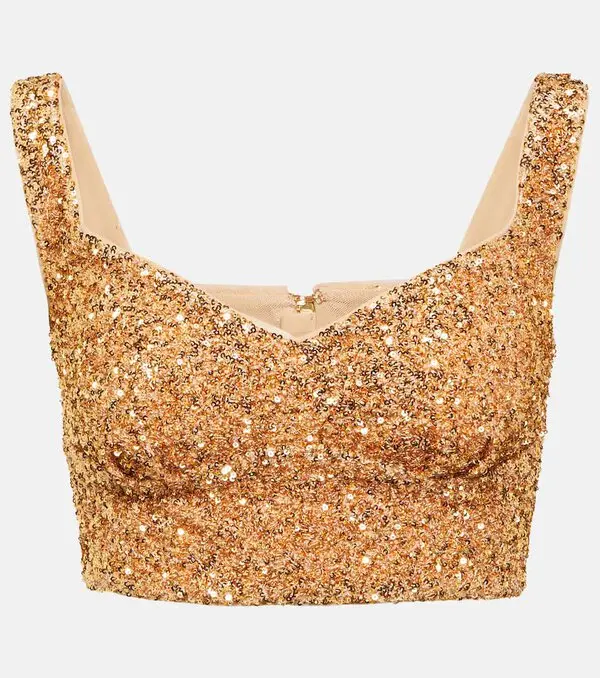 SELF-PORTRAIT Sequined Cropped Top - Gold