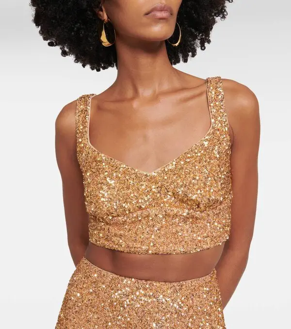 SELF-PORTRAIT Sequined Cropped Top