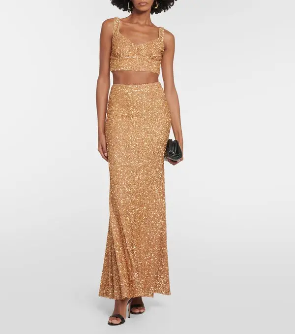 SELF-PORTRAIT Sequined Cropped Top