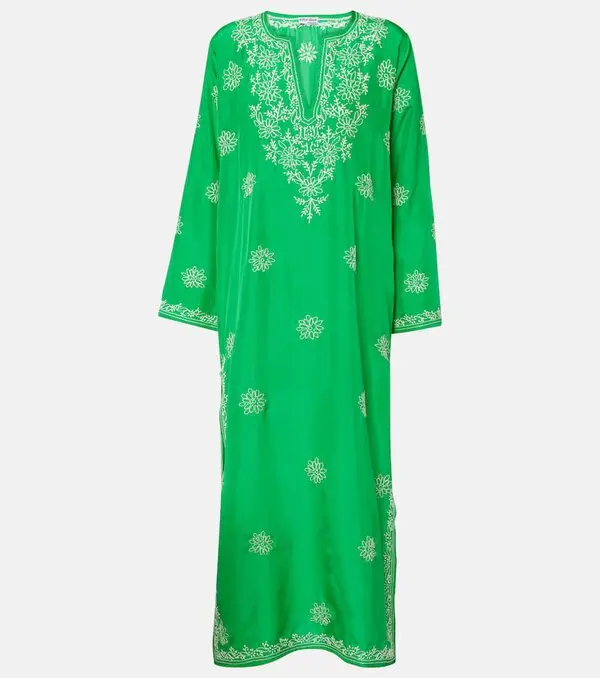 JULIET DUNN Embroidered Silk Kaftan - Green