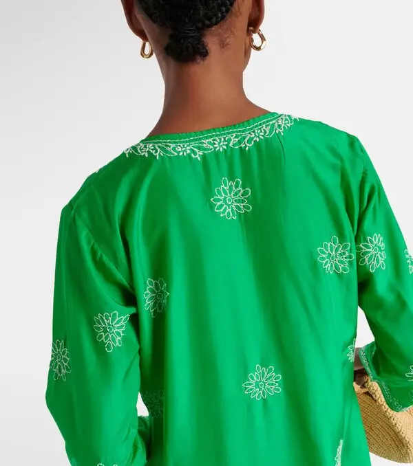 JULIET DUNN Embroidered Silk Kaftan - Green