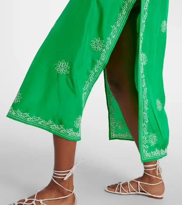 JULIET DUNN Embroidered Silk Kaftan - Green