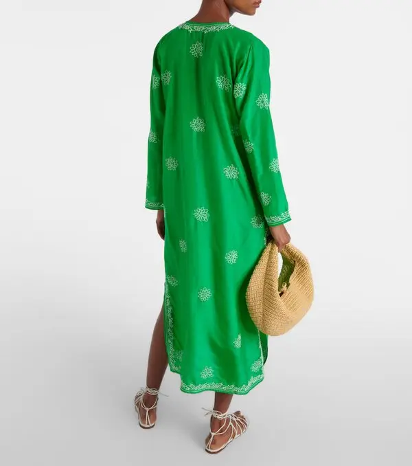 JULIET DUNN Embroidered Silk Kaftan - Green
