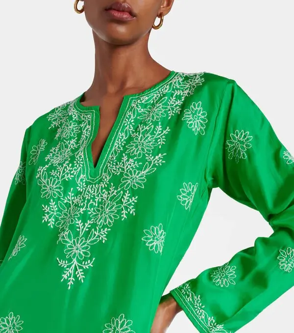 JULIET DUNN Embroidered Silk Kaftan - Green