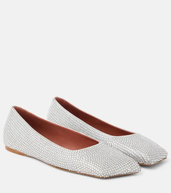 Amina Muaddi Embellished Suede Ballet Flats - Silver