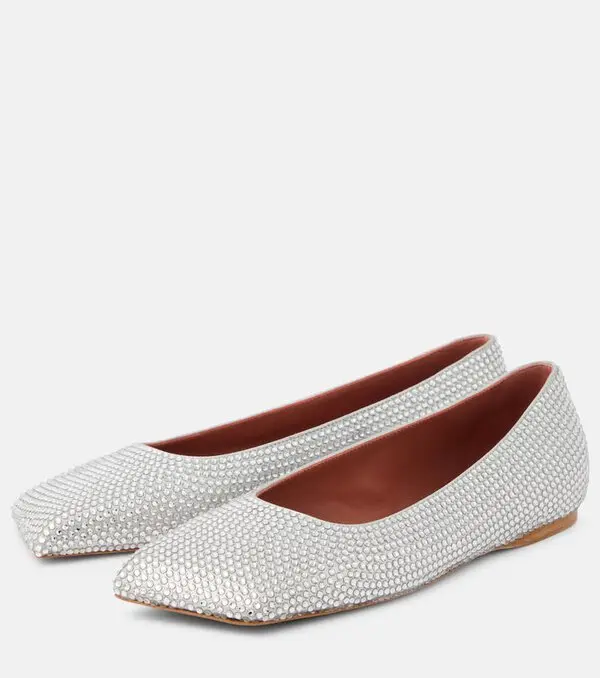 Amina Muaddi Embellished Suede Ballet Flats - Silver