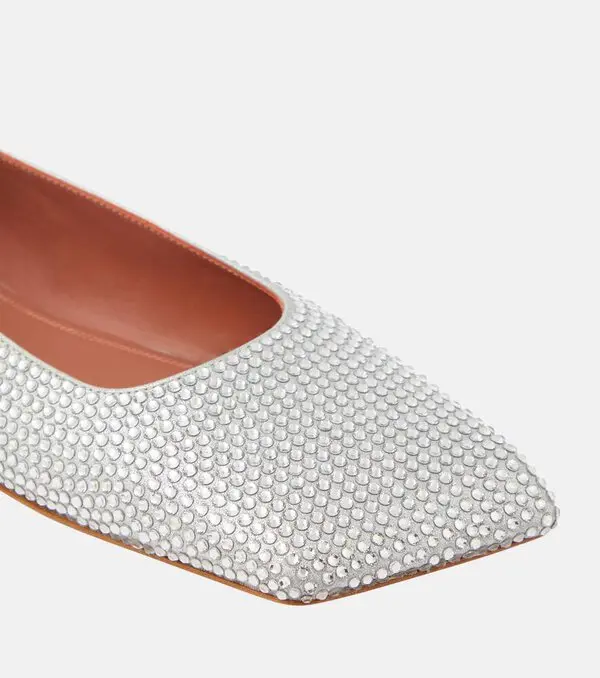 Amina Muaddi Embellished Suede Ballet Flats - Silver