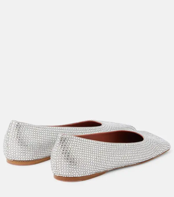 Amina Muaddi Embellished Suede Ballet Flats - Silver