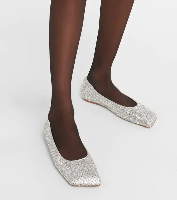 Amina Muaddi Embellished Suede Ballet Flats - Silver