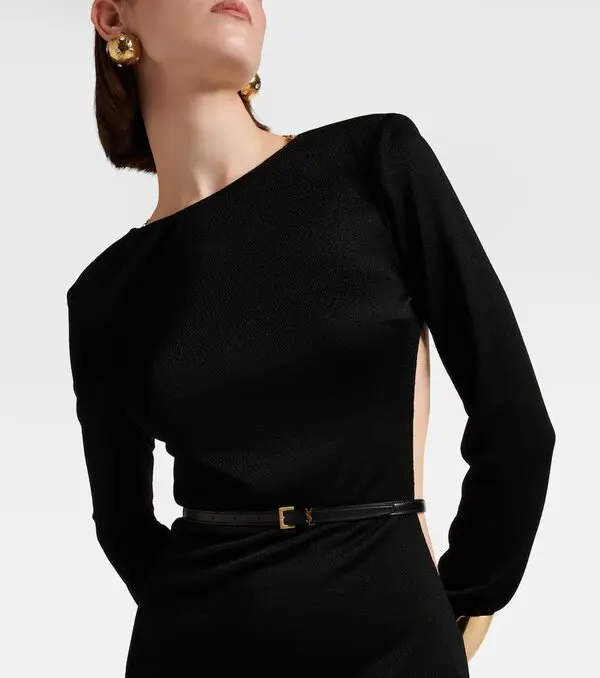Saint Laurent Cassandre Slim Leather Belt - Black