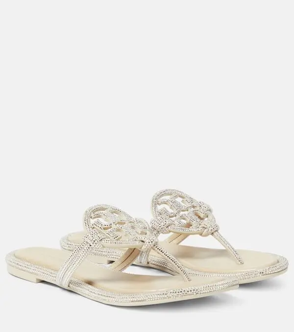 Tory Burch Miller Crystal-embellished Thong Sandals - Grey
