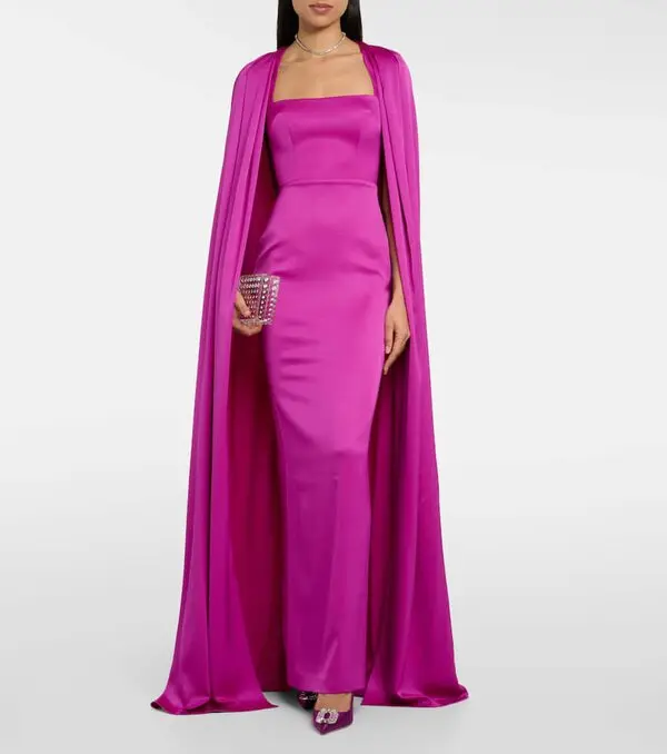 Alex Perry Caped Satin Gown