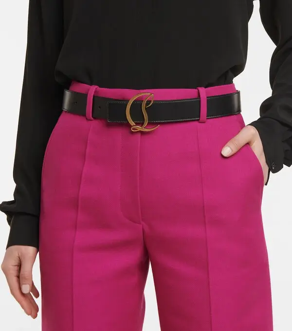 CHRISTIAN LOUBOUTIN Logo Buckle Leather Belt - Black
