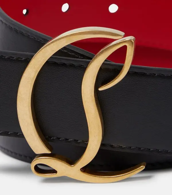 CHRISTIAN LOUBOUTIN Logo Buckle Leather Belt - Black