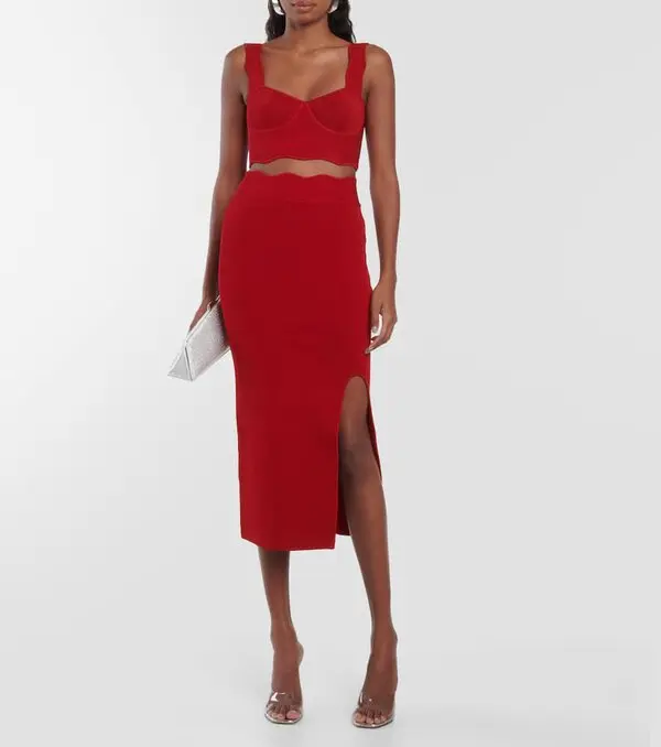 Galvan Delia Scalloped Midi Skirt - Red