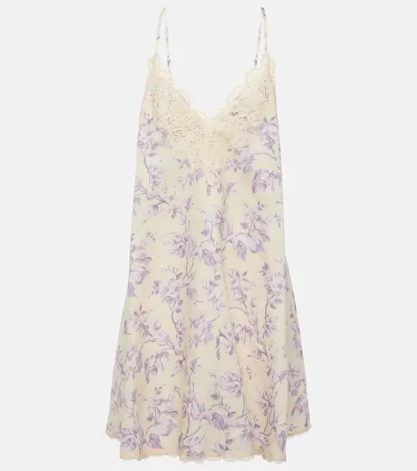 Zimmermann Halliday Lace-trimmed Floral Linen Slip Dress - Yellow