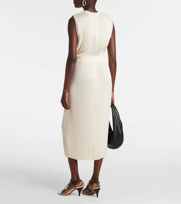 Vince Pleated Satin Midi Skirt