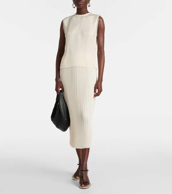Vince Pleated Satin Midi Skirt