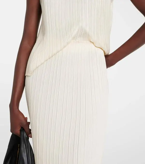 Vince Pleated Satin Midi Skirt