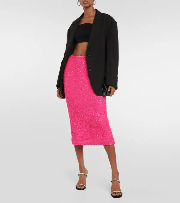 ROTATE BY BIRGER CHRISTENSEN Sequined Midi Skirt