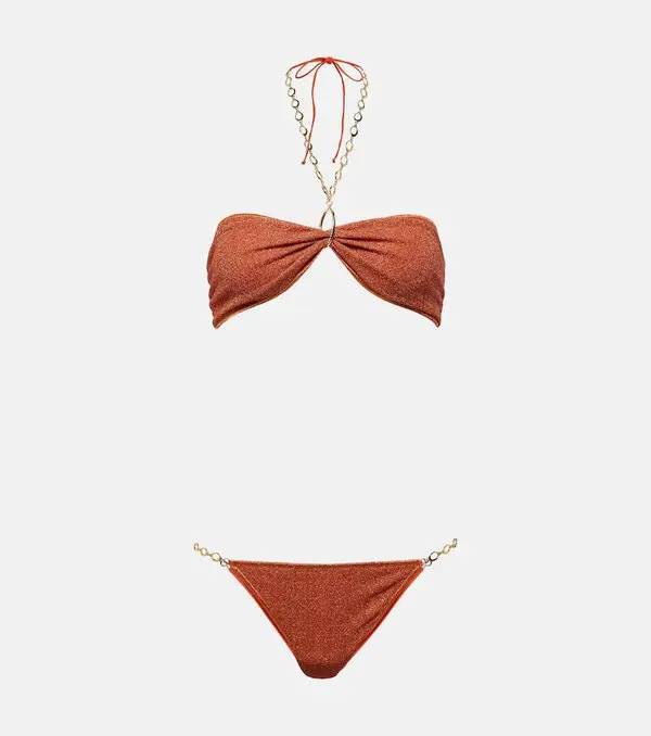Oseree Lumière O Chain Lamé Bikini - Orange