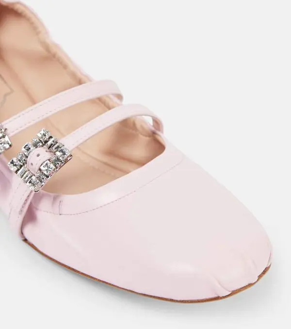 ROGER VIVIER Crystal-embellished Leather Mary Jane Flats