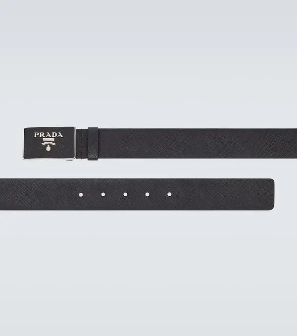 Prada Saffiano Leather Logo Belt - Black