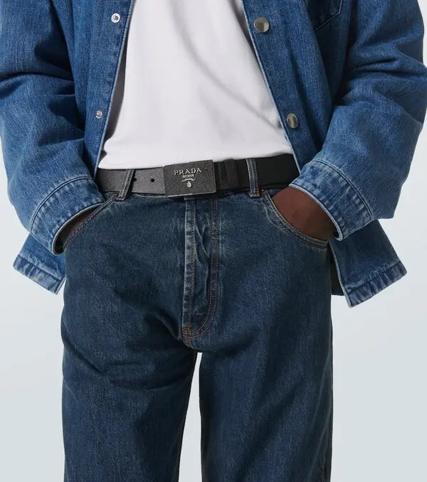 Prada Saffiano Leather Logo Belt - Black