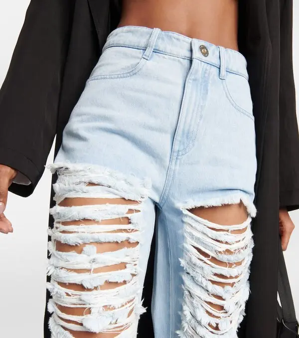 DION LEE Distressed Wide-leg Jeans