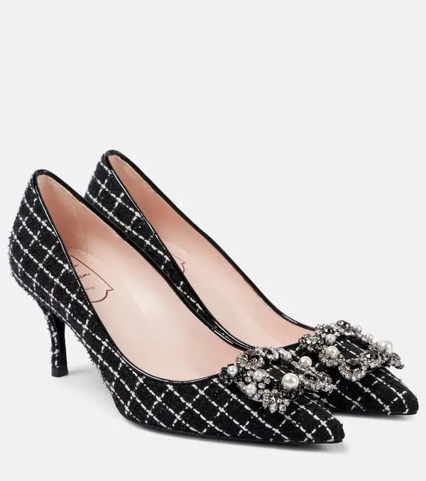 ROGER VIVIER Flower Strass 65 Leather-trimmed Boucle Pumps