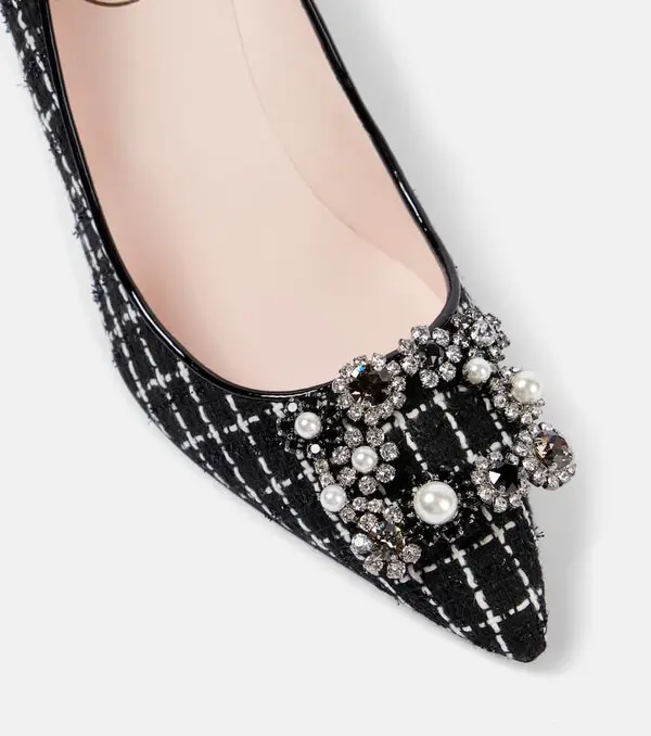 ROGER VIVIER Flower Strass 65 Leather-trimmed Boucle Pumps