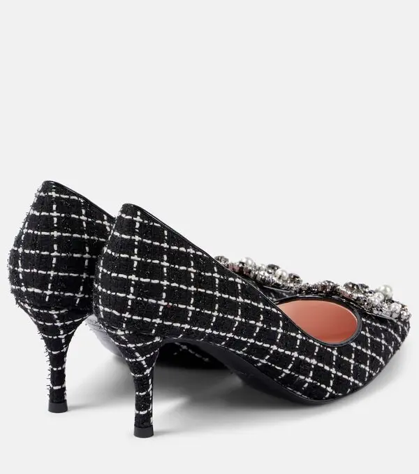 ROGER VIVIER Flower Strass 65 Leather-trimmed Boucle Pumps