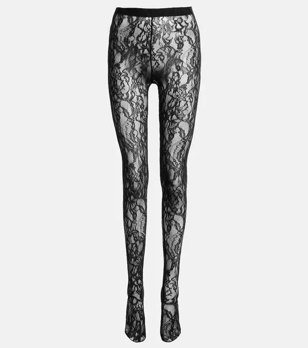 Wardrobe.NYC Floral Lace Tights - Black
